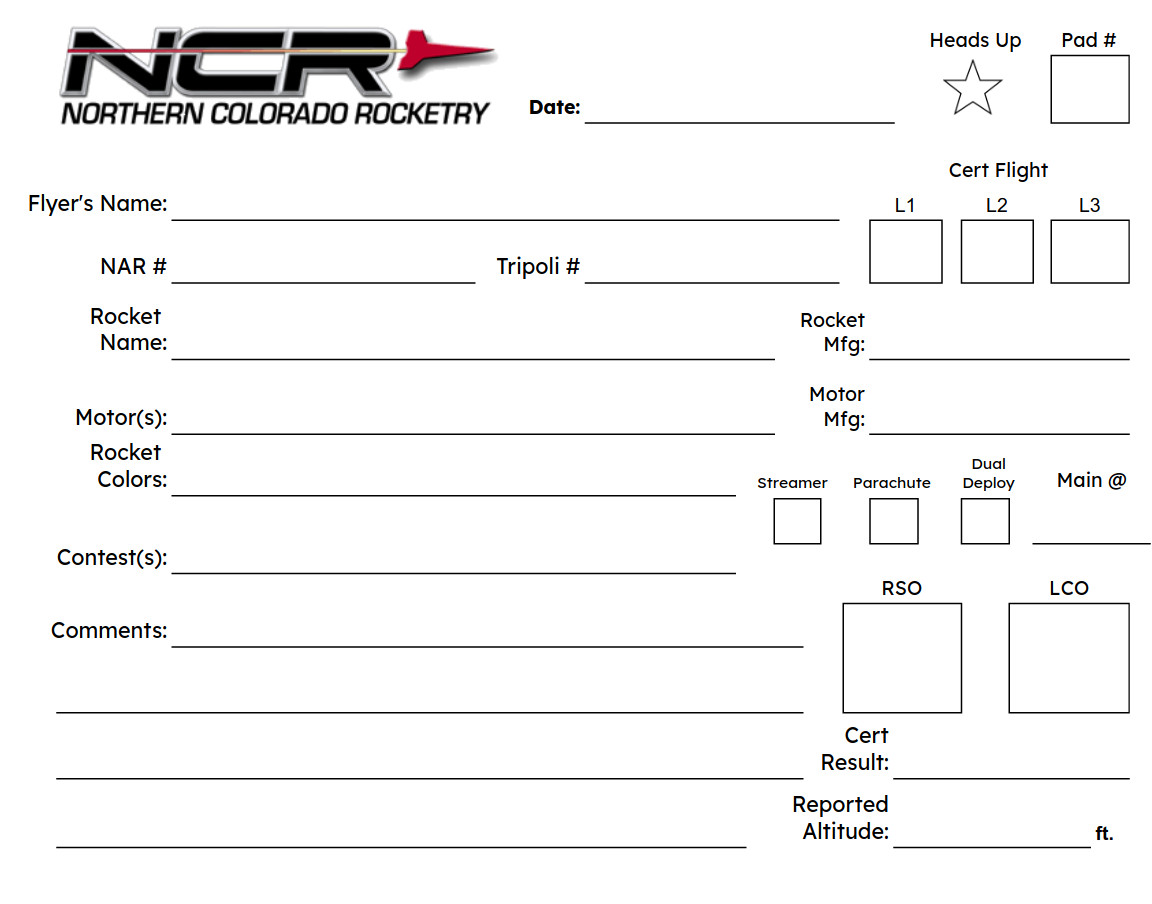 Flight Cards - Northern Colorado Rocketry
